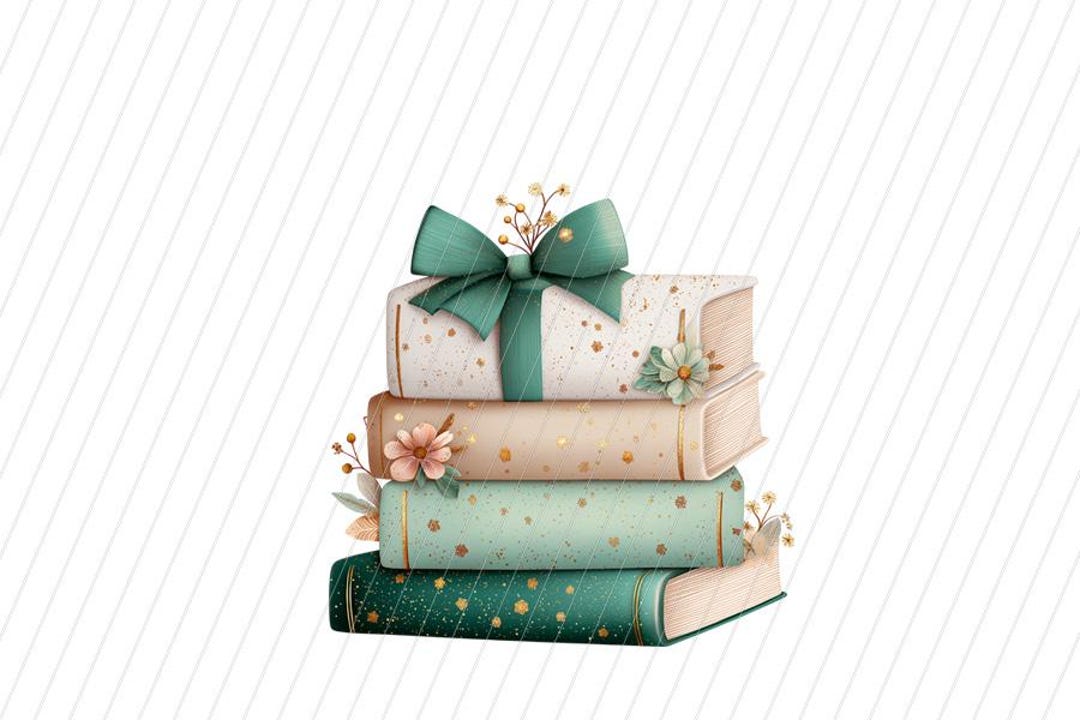 Floral Book Stack PNG, Glitter Books With Bow (digital Download) - Etsy