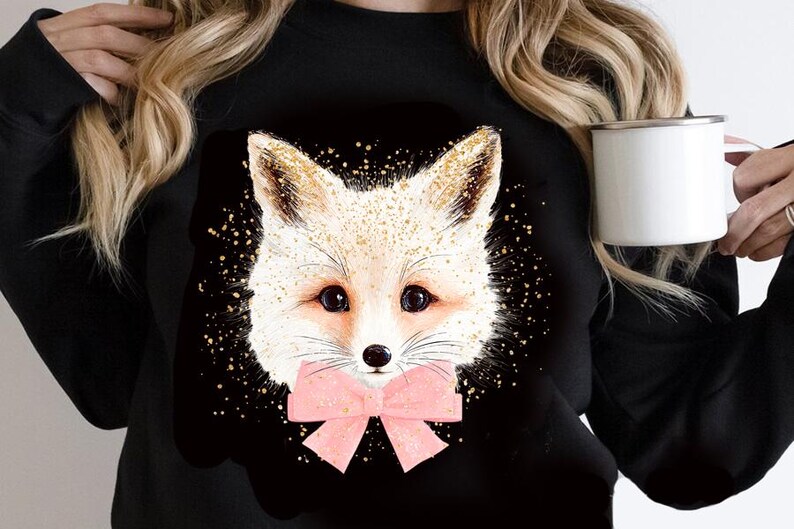 Glitter Fox PNG, Fox With Pink Bow Watercolor Clipart (digital Download ...