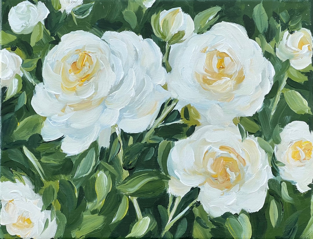 Original Painting: White Roses Still Life Floral Painting on Canvas ...