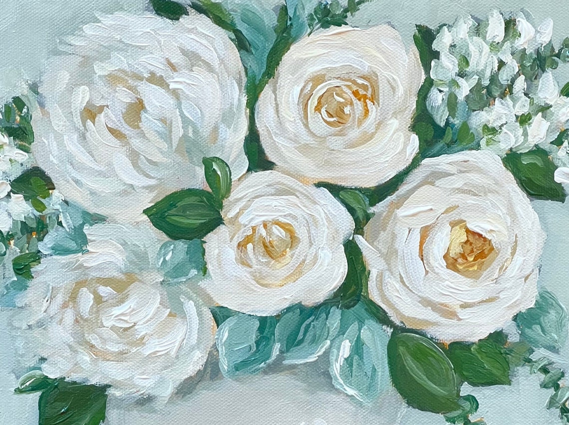 Original Painting: White Roses Floral Still Life Painting on - Etsy