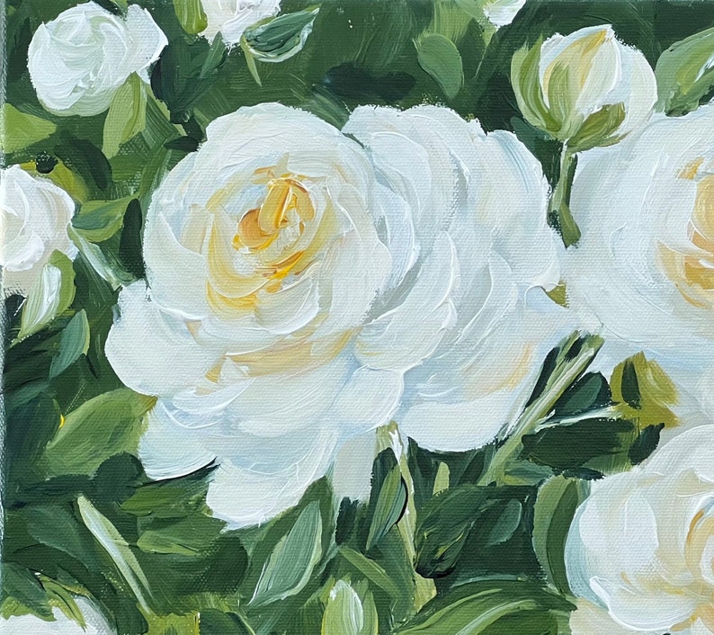 Original Painting: White Roses Still Life Floral Painting on Canvas ...