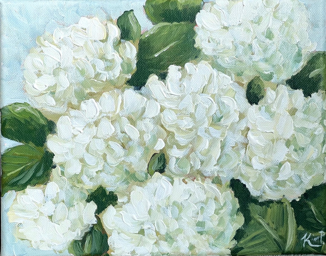 Original Painting: White Hydrangea Garden Floral Painting on Canvas, White Hydrangea Still Life ...