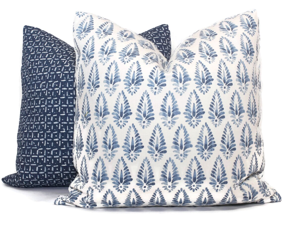 Indigo Blue Small Scale Print Decorative Pillow Cover | Etsy