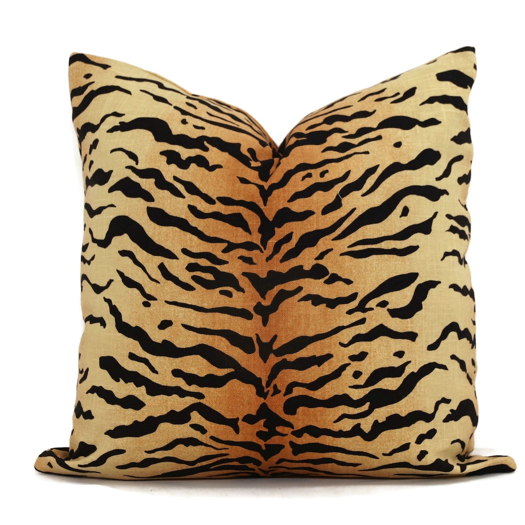Gold Tiger Print Pillow Cover: Cotton Linen Blend Accent Pillow - Etsy