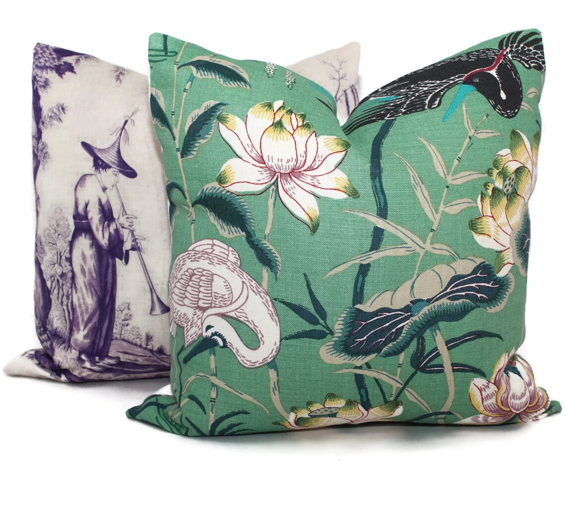 Jade Lotus Garden Decorative Pillow Cover 18x18 20x20 22x22 - Etsy