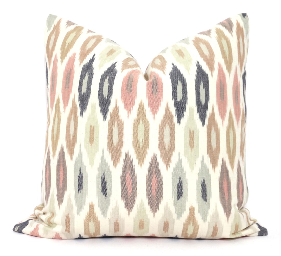 Schumacher Sunara Ikat Pillow Cover: Adobe Brown, Gray, and Pink 20x20 ...