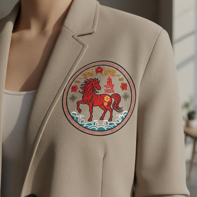 Year of the Horse Embroidery Design | Lunar New Year Patch (digital ...