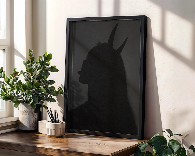 Designer Wall Art | Devil Horns Shadow Print | Minimalist Gothic Home ...