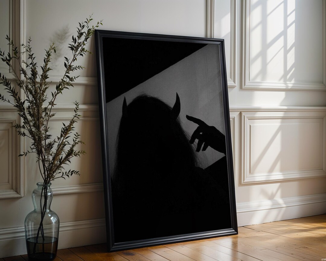 Devil Horns Shadow Print | Gothic Monochrome Wall Art - Etsy