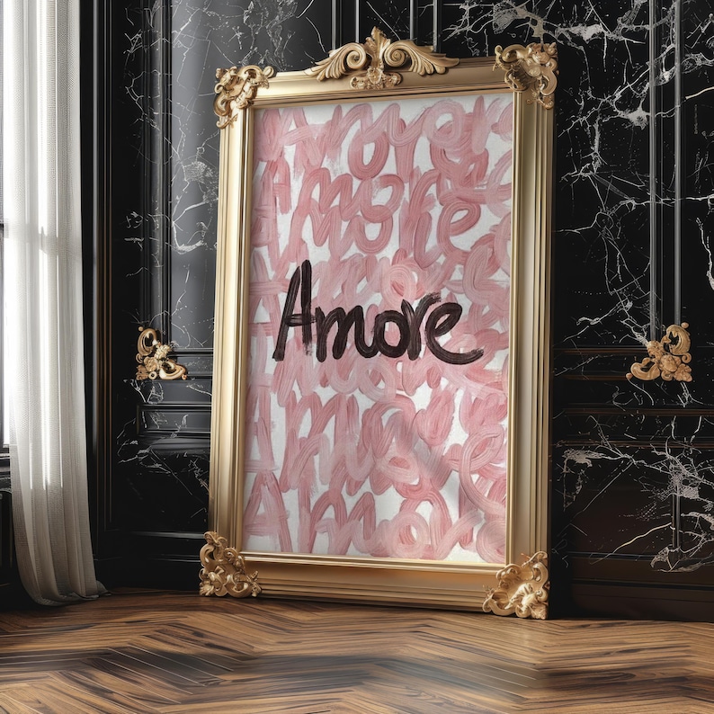 Designer Wall Art | Amore Typography Poster | Modern Blush Pink Love ...