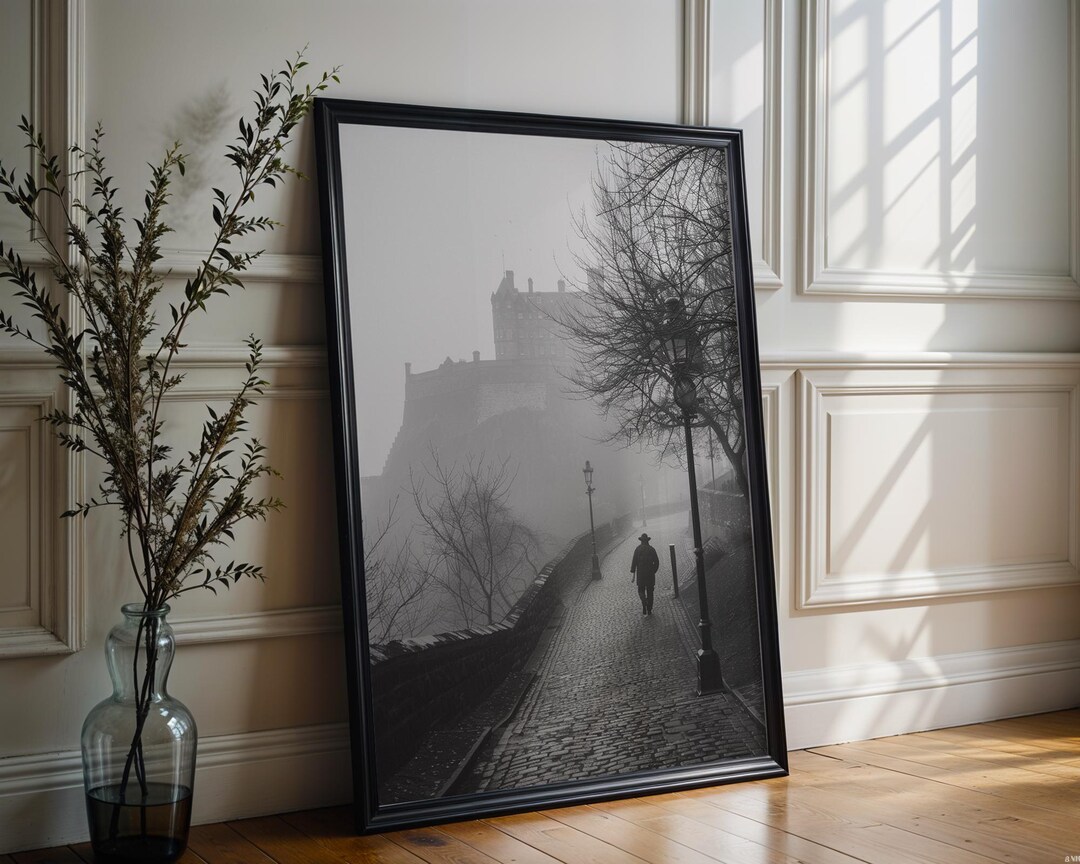 Edinburgh Castle Foggy Path Black and White Print | Atmospheric ...
