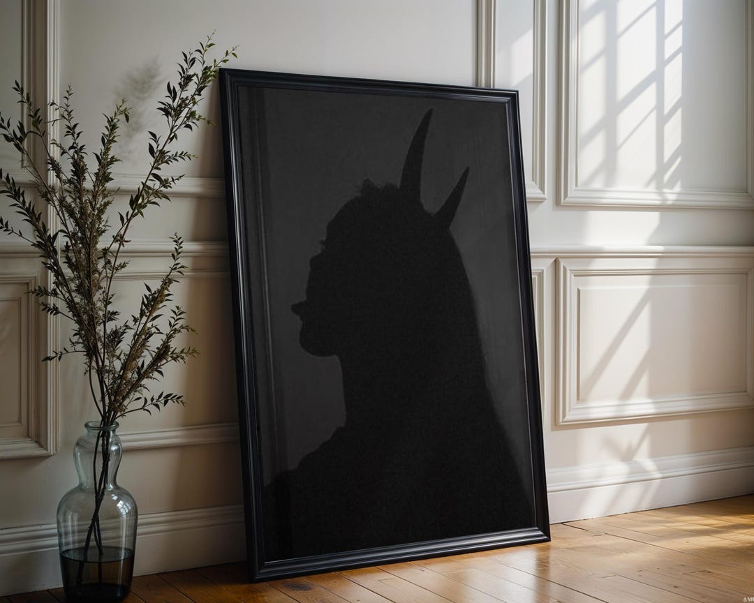 Designer Wall Art | Devil Horns Shadow Print | Minimalist Gothic Home ...