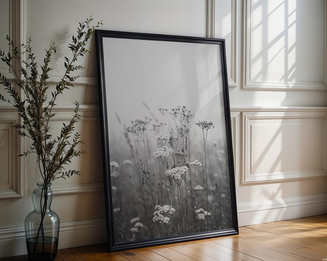 Modern Farmhouse | Wildflower Field Wall Art | Black White Botanical ...
