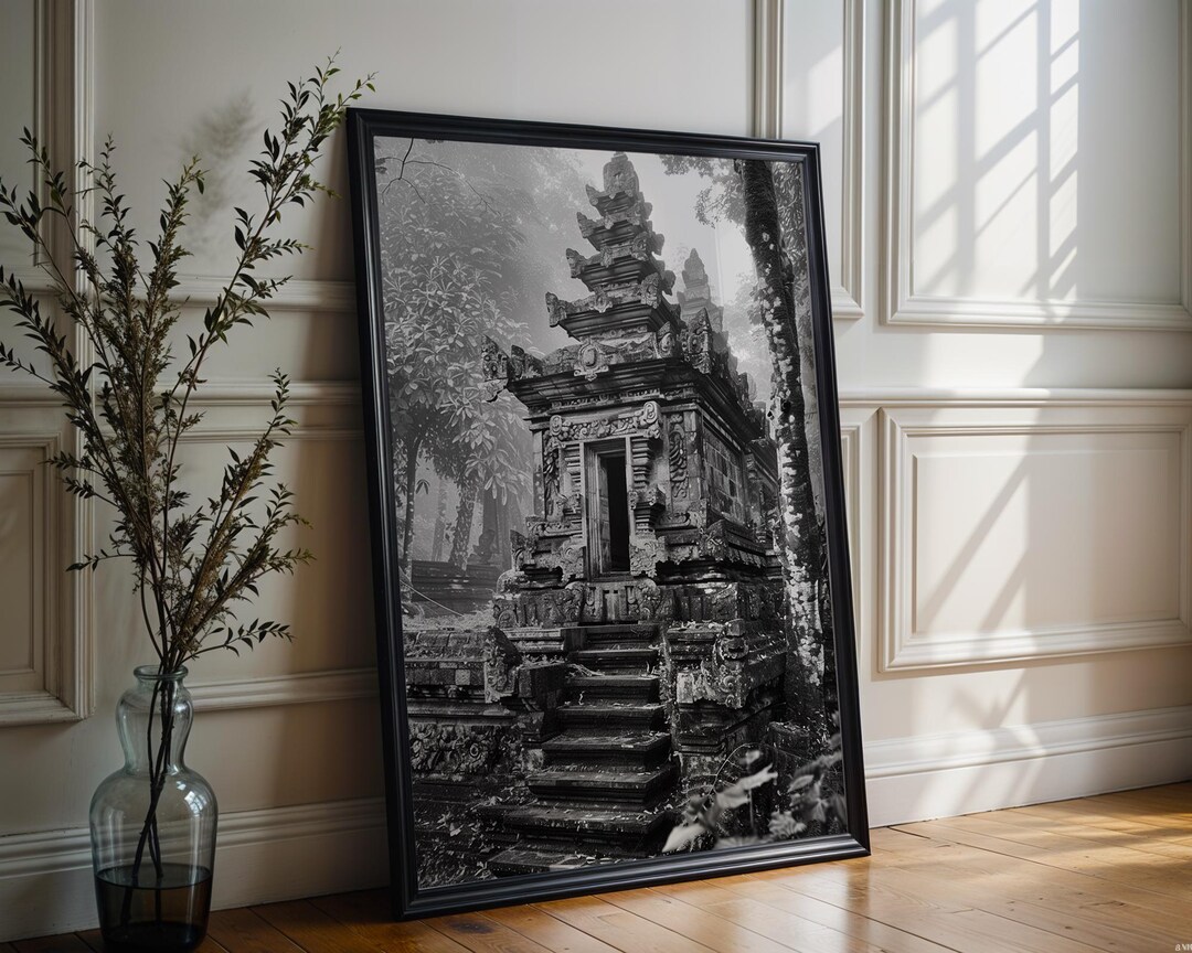 Balinese Temple Gate Black and White Photography Print | Ancient ...
