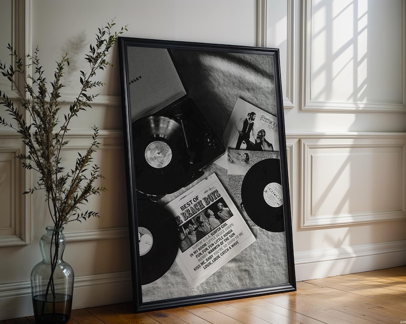 Designer Wall Art | Vinyl Record Player Photography | Black & White ...
