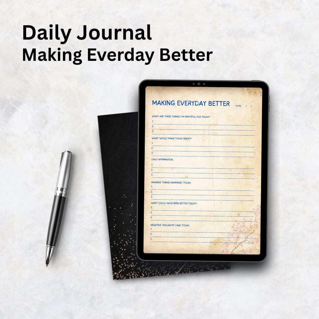 Minimalist Five Minutes Journal Digital Daily Journal: Undated Lined ...