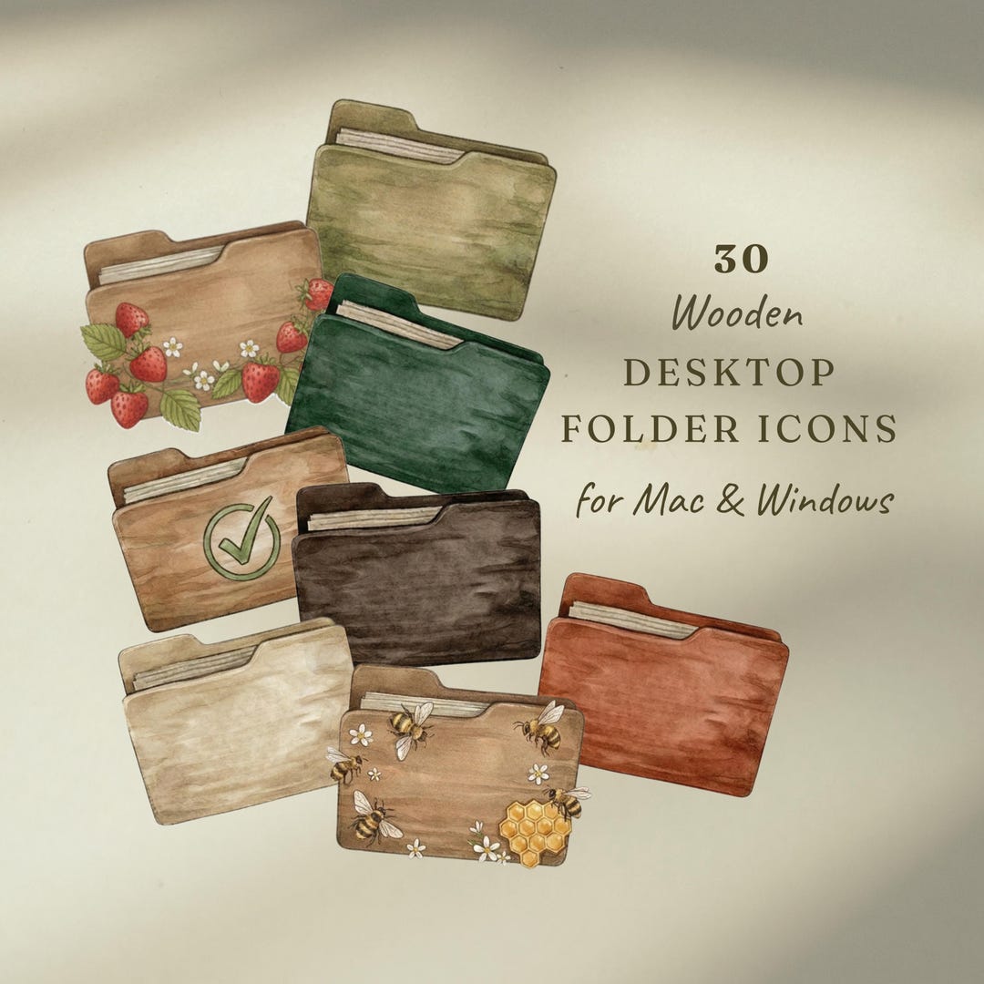 Wooden Desktop Organizer Folder Icons for Mac & Windows in Cottagecore ...