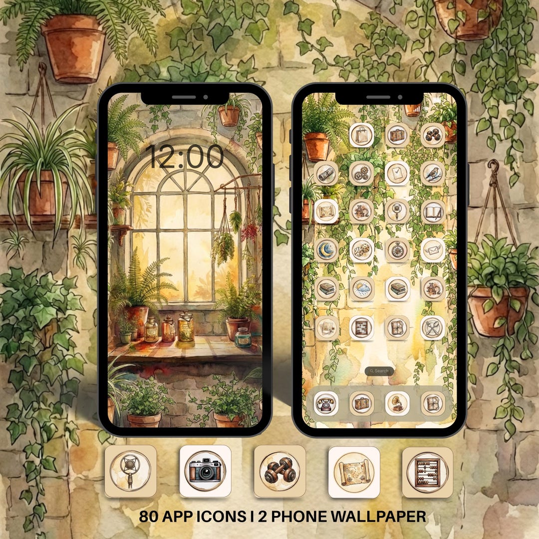 Cottagecore App Icons + Apothecary Botanical Phone Wallpaper Pack | 80 ...