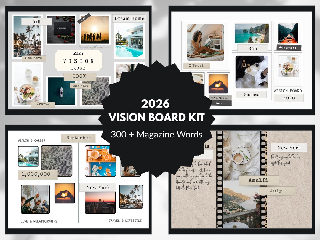 Vision Board Collage Kit 2026 | 300+ Words for Manifesting and Layout ...