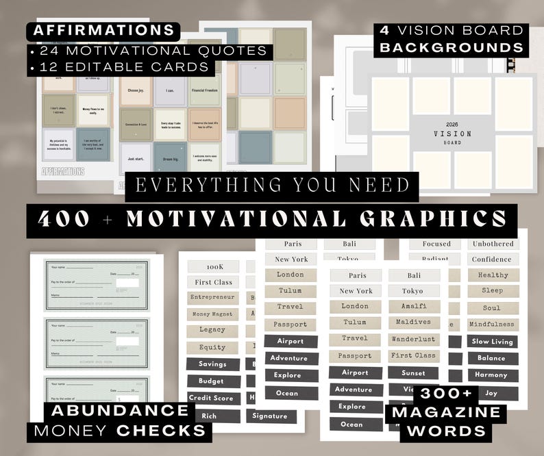 2026 Vision Board Kit I Printable Images and Positive Affirmations ...