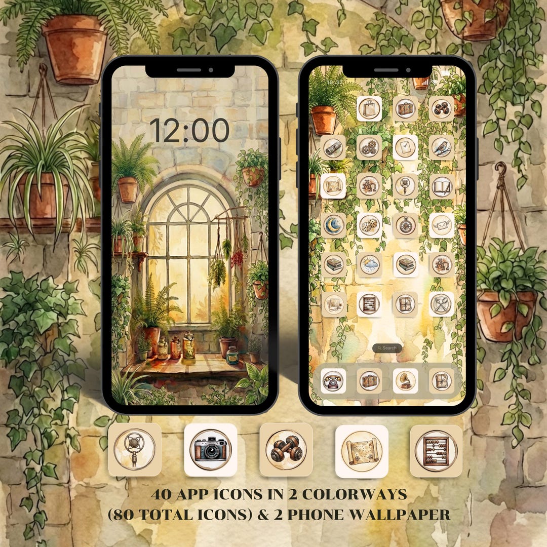 Beige Botanical App Icons | Watercolor Phone Wallpapers for Ios ...