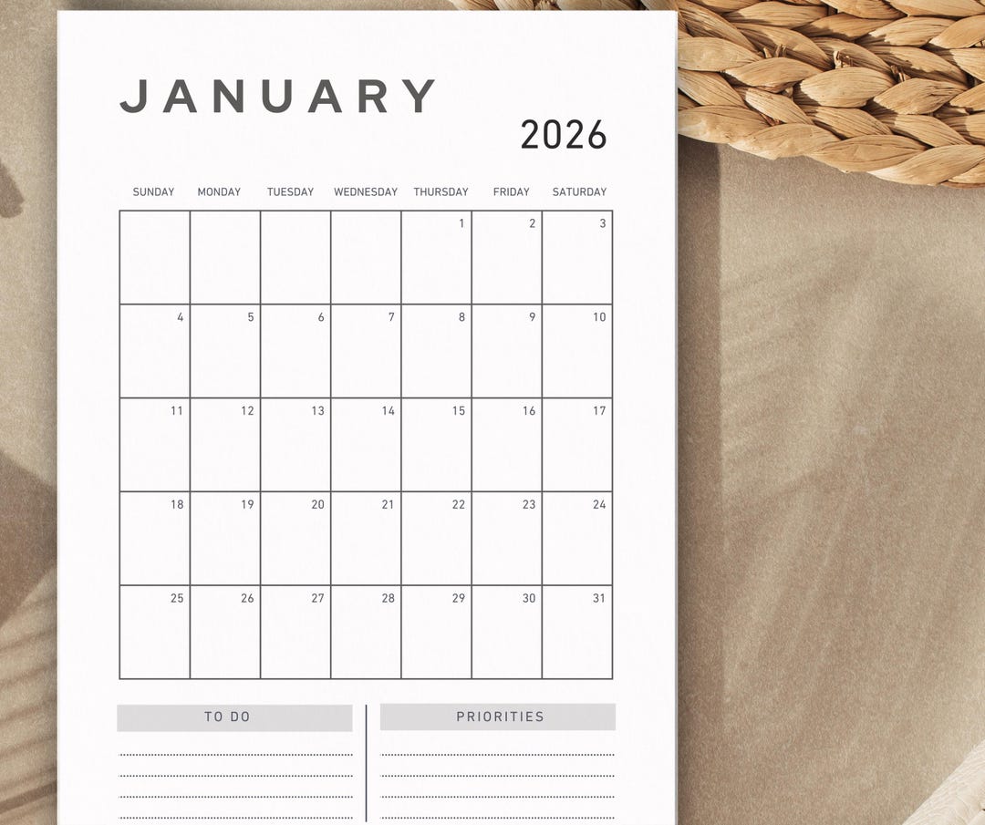 January 2026 Calendar Printable and Fillable , Minimalist Style, A4 and ...