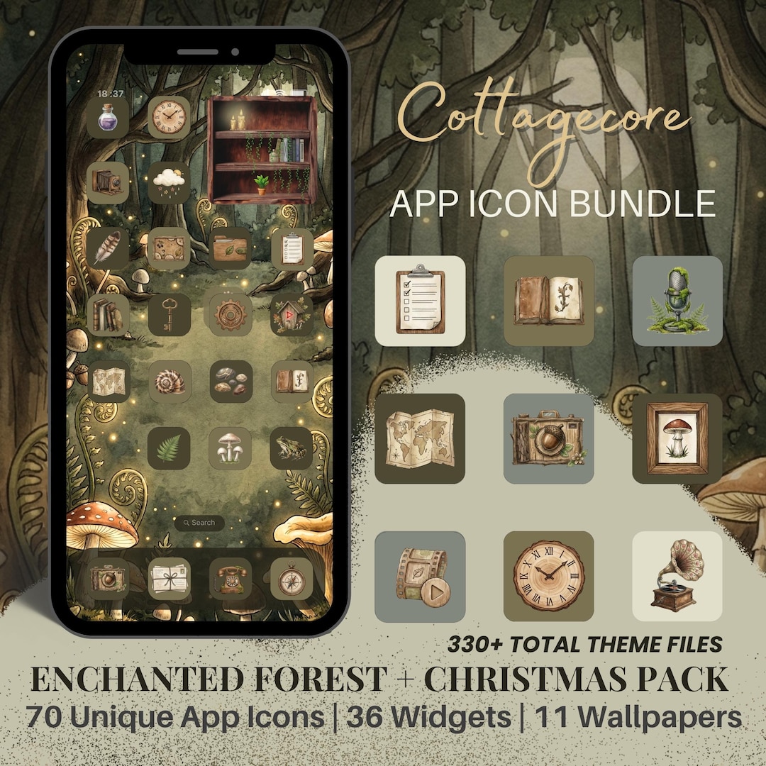 Cottagecore App Icons Enchanted Forest Essential Pack + Christmas ...