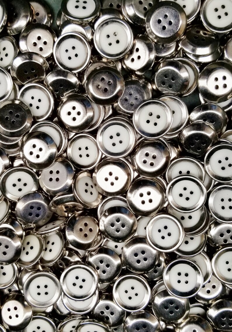Silver Metal Buttons 7/8" off White 22mm 4 Hole 50 DIY Industrial Retro ...
