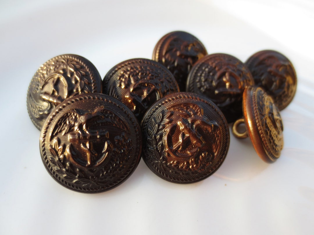 Military Buttons Coast Guard Anchor Eagle Brown Shank Nautical Vintage ...