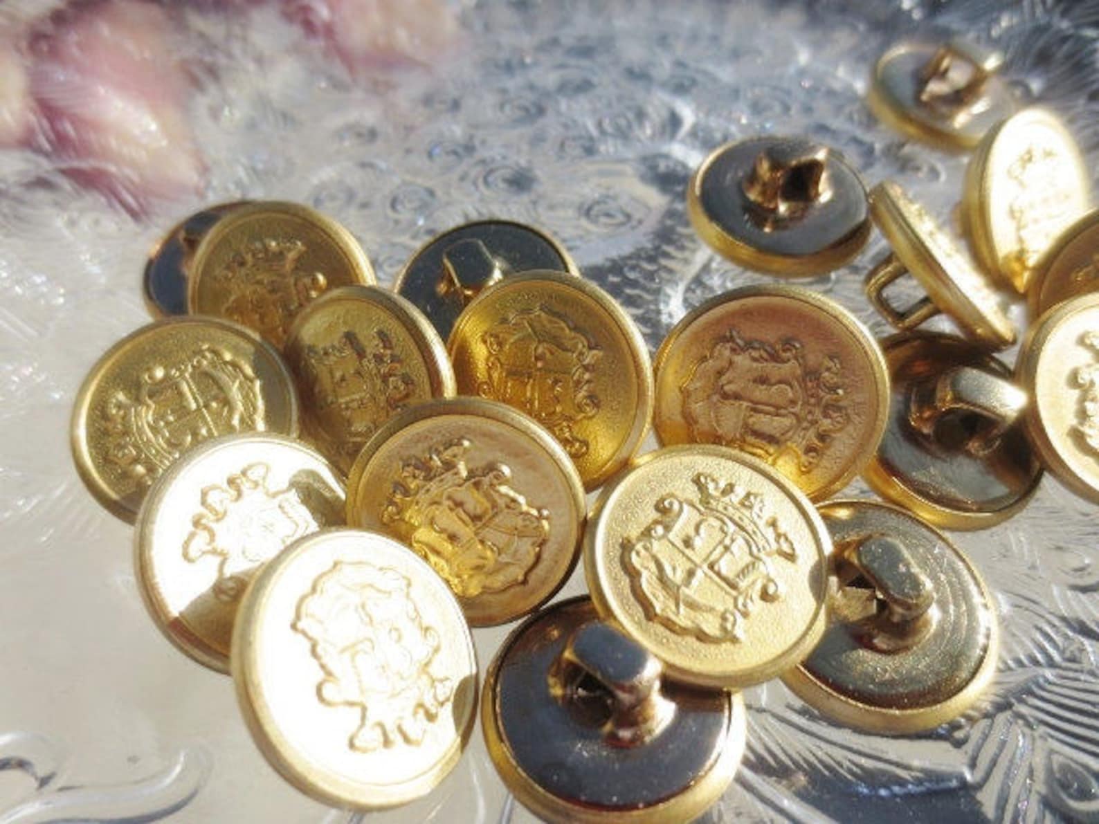 Gold Shank Buttons Brushed Metal 5/8 Heraldry Crest Nautical 16mm-36 ...