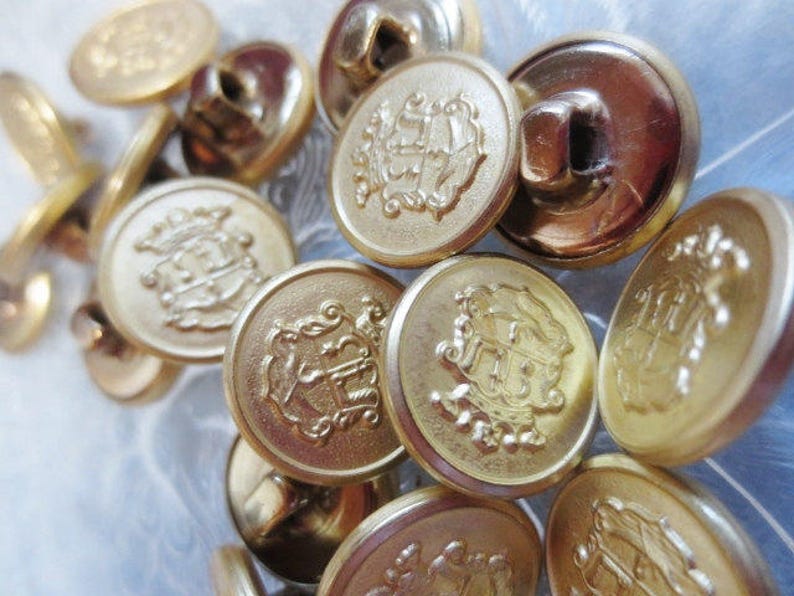 Gold Shank Buttons Brushed Metal 5/8 Heraldry Crest Nautical 16mm-36 ...