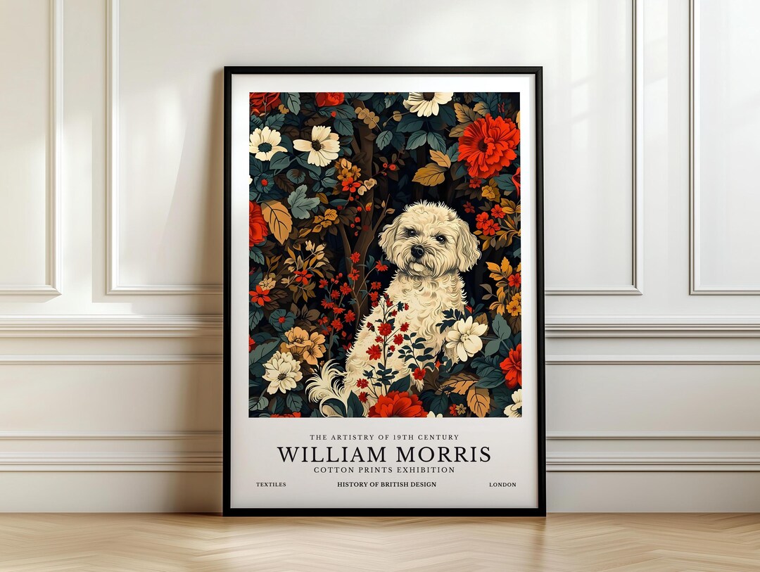 William Morris Dog Poster, Botanical Animal Art , Vintage Floral ...