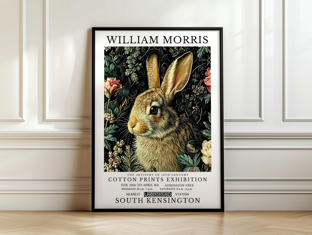 William Morris Rabbit Poster, Botanical Animal Art , Vintage Floral ...