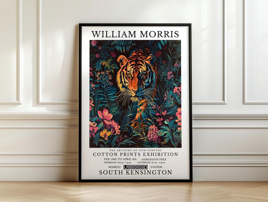 William Morris Tiger Poster, Botanical Animal Art , Vintage Floral ...