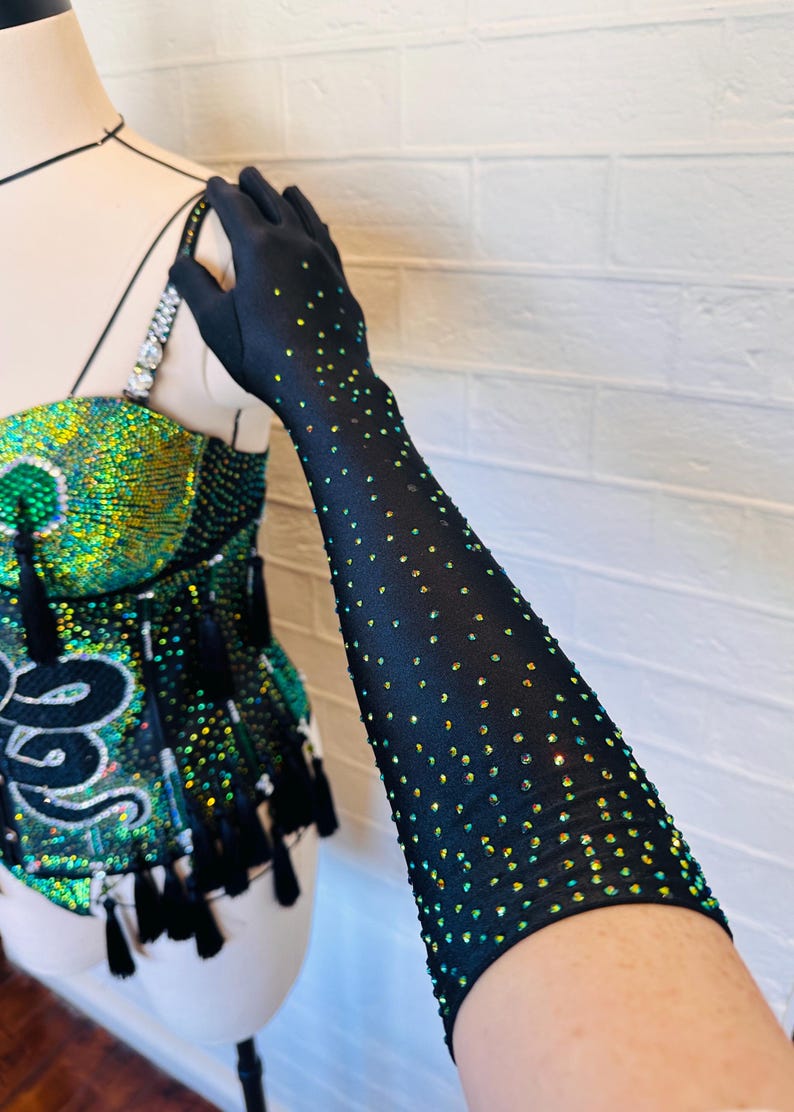 Handmade Black & Green Rhinestone 4-piece Burlesque Set With Snake ...