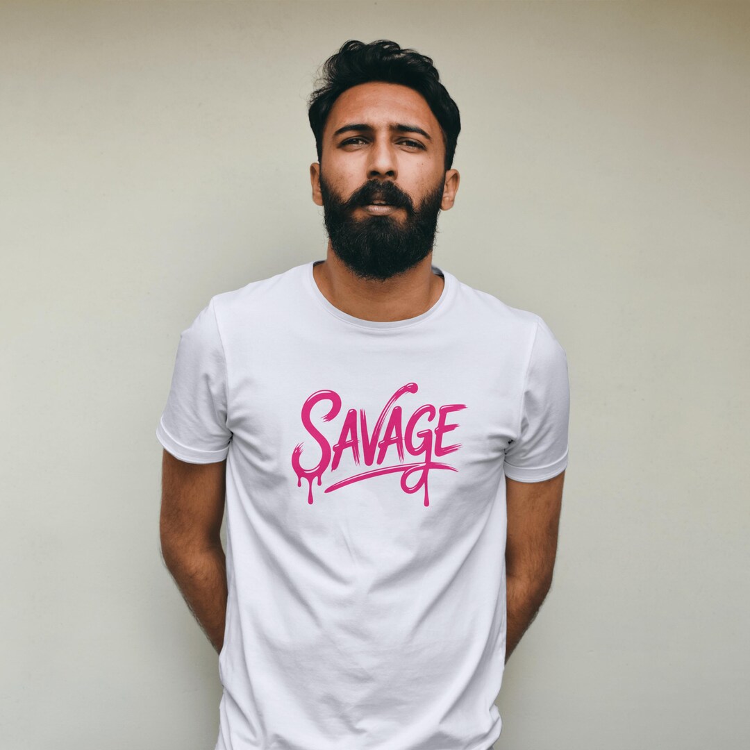 Savage Script T-shirt — Bold Pink Drip Graphic Tee - Etsy