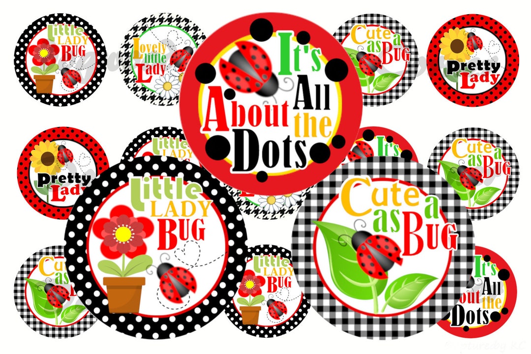 1" Lady Bug Bottle Cap Image Sheets, Cute as Bug, Little Lady, Hair Bow ...