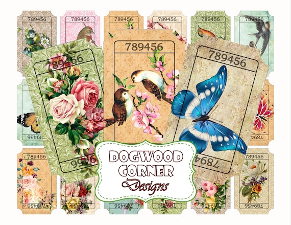 Printable Tickets Flower Butterfly and Bird Tickets Digital - Etsy