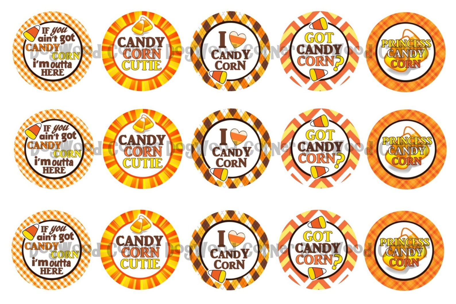 1" Candy Corn Cutie Fall Harvest Bottle Cap Image Sheets Party Favors ...
