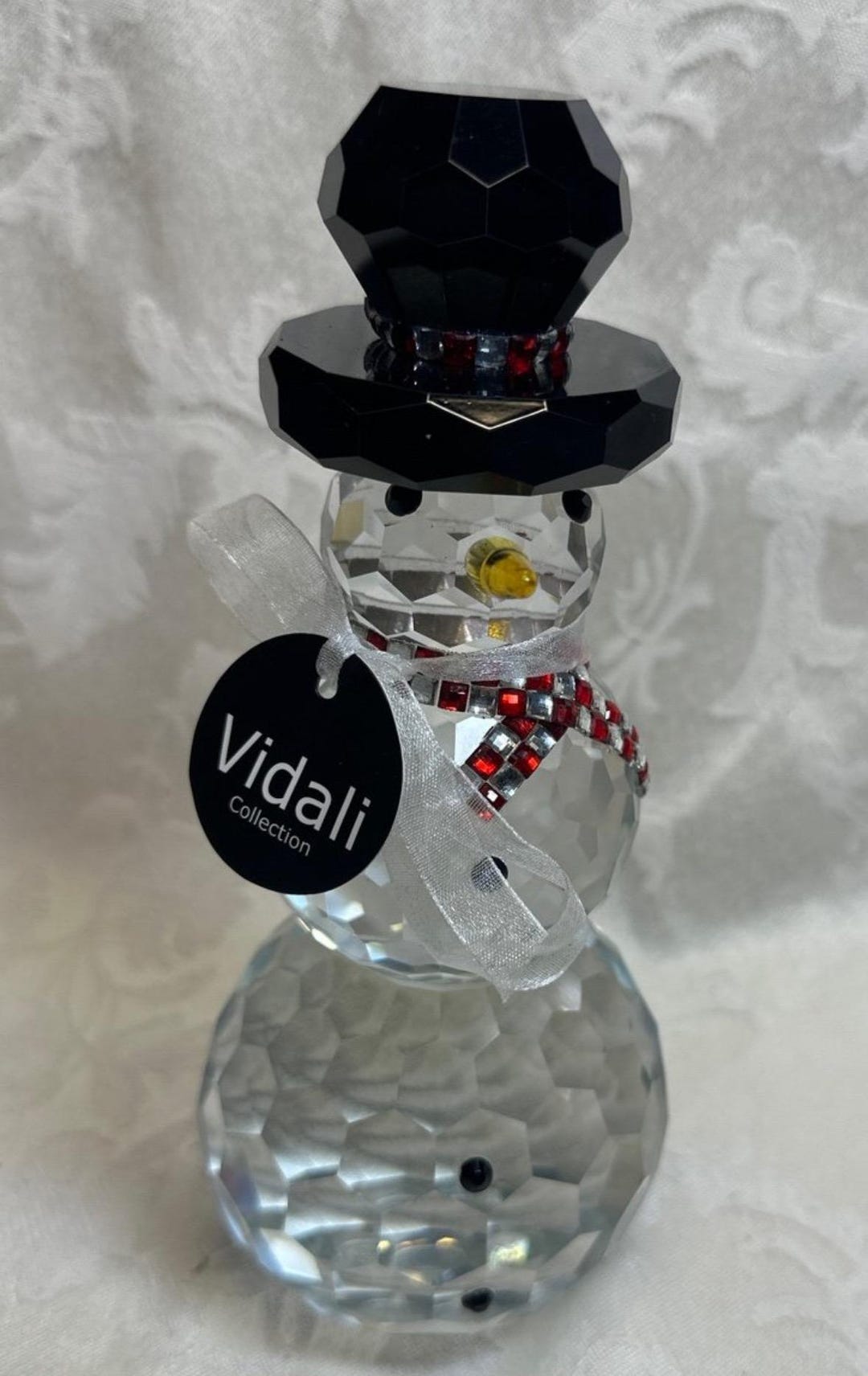 VIDALI Collection Heavy Crystal Christmas Snowman W/ Top Hat 7.5" Tall ...