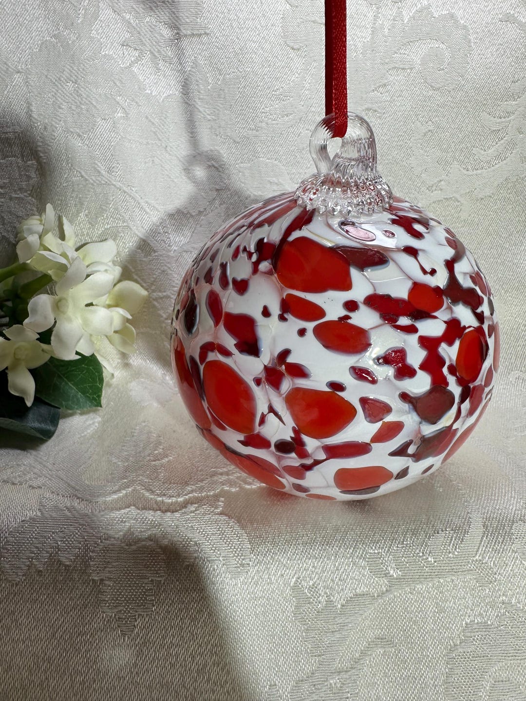 Large Hand Blown Glass Vintage Friendship, Sun Gazer, Red & White Ball ...