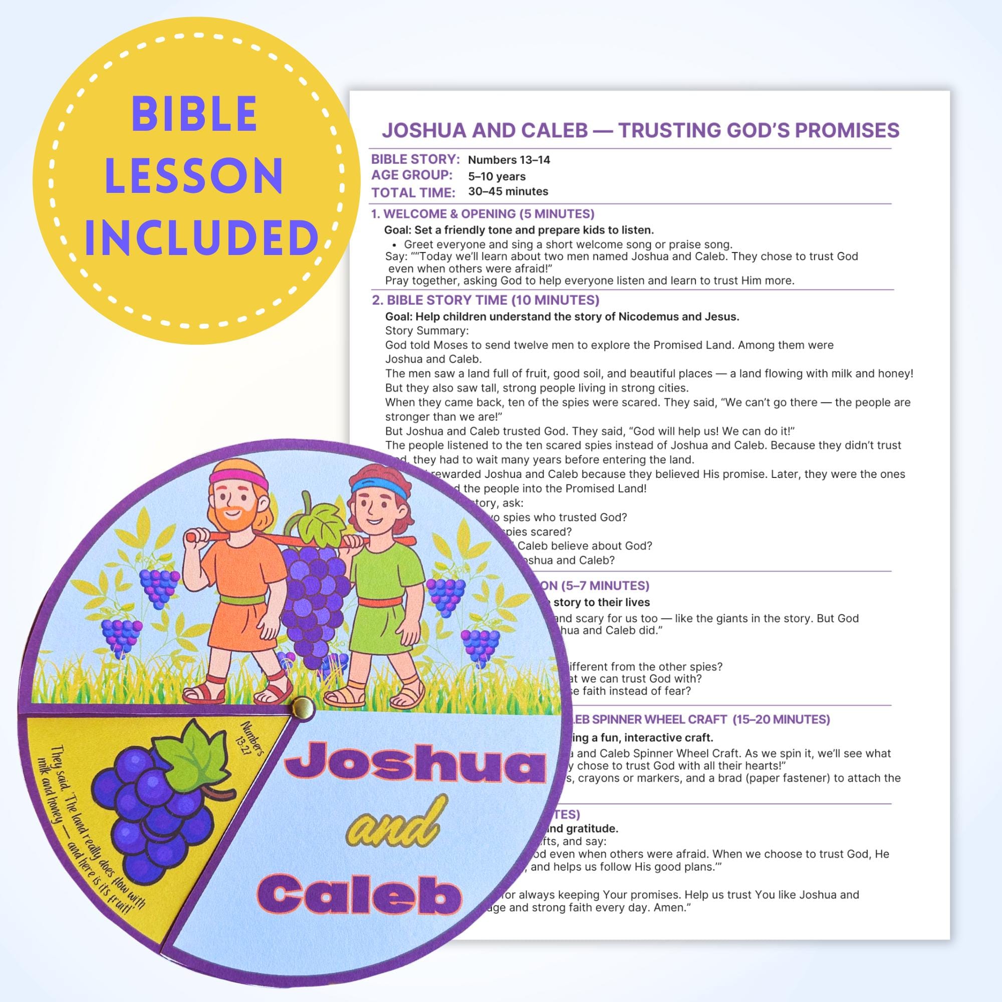 Joshua and Caleb Spinner Wheel Craft (PDF), Printable Sunday School ...