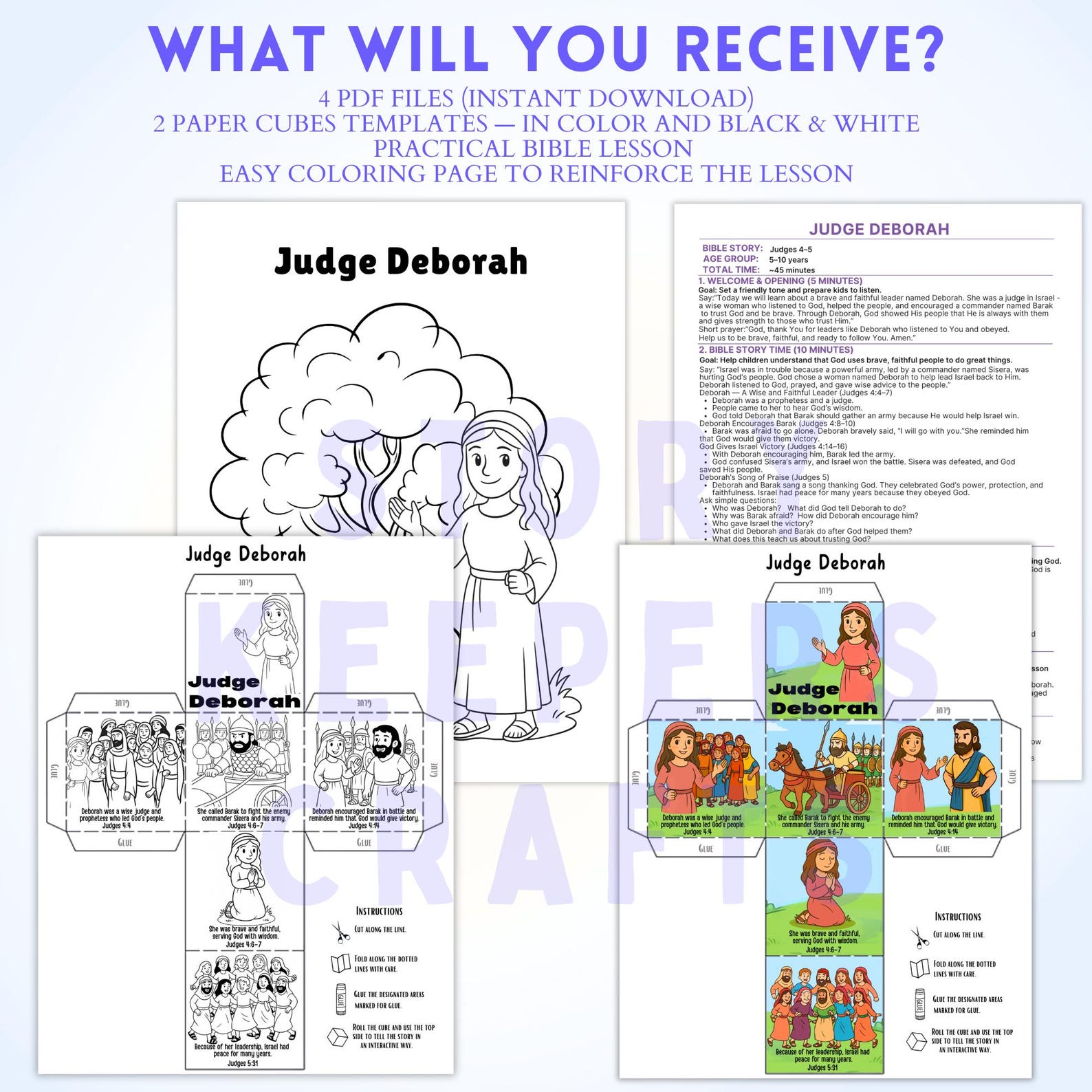 Judge Deborah 3D Cube Craft | Sunday School Bible Lesson & Coloring ...