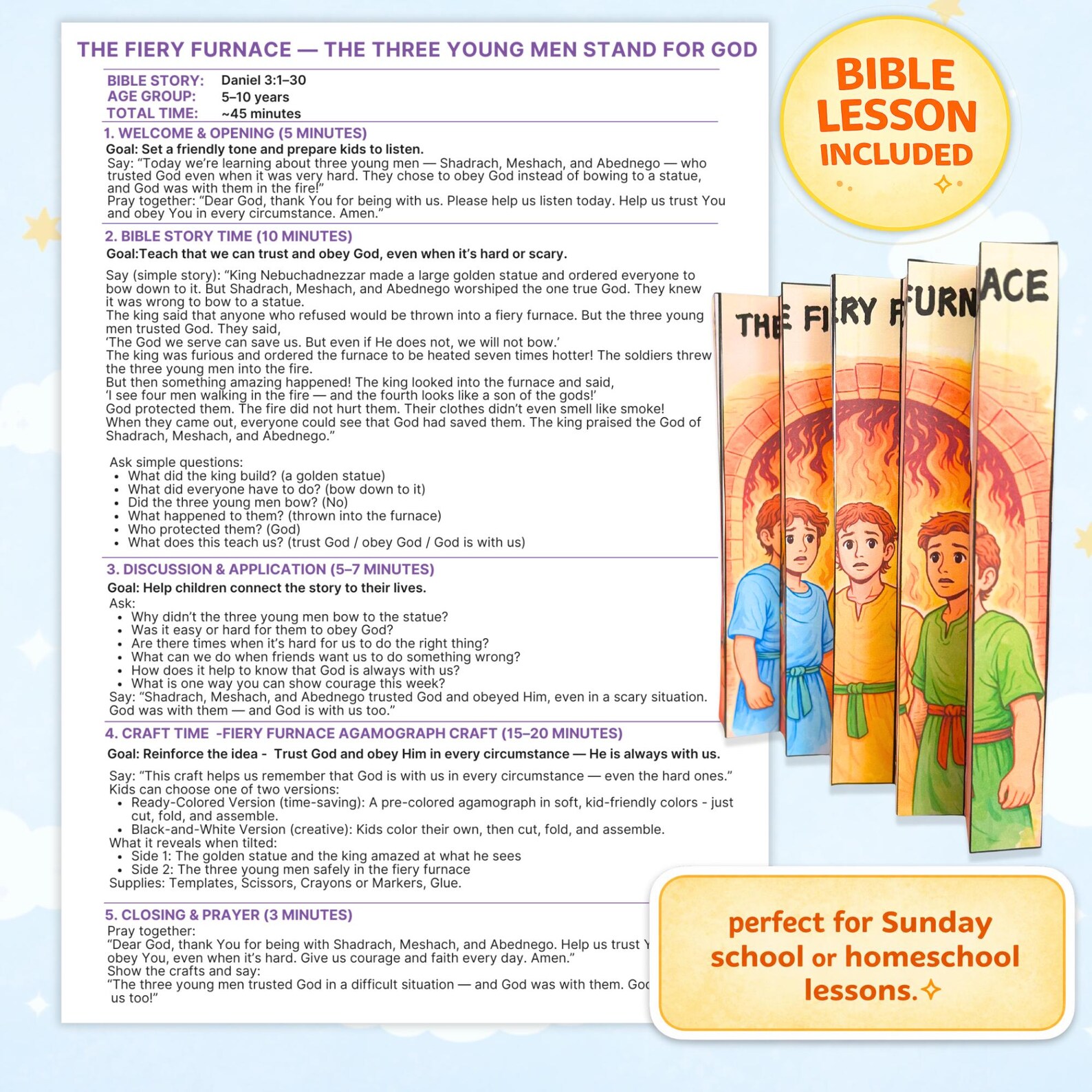 Shadrach, Meshach, and Abednego in the Fiery Furnace Bible Craft ...