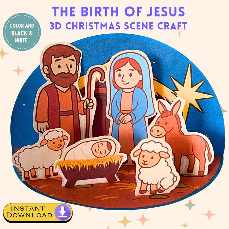 The Birth of Jesus Craft, Printable Nativity 3D Bible Scene Activity ...