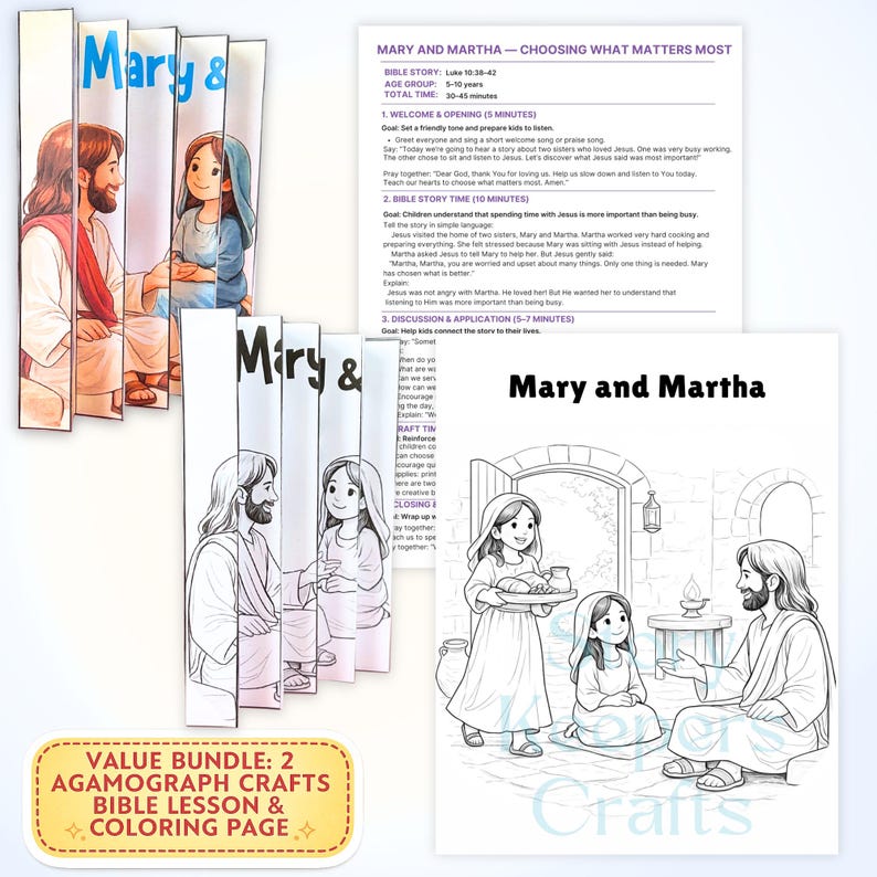 Mary and Martha Agamograph Craft | Printable Sunday School Bible Lesson ...