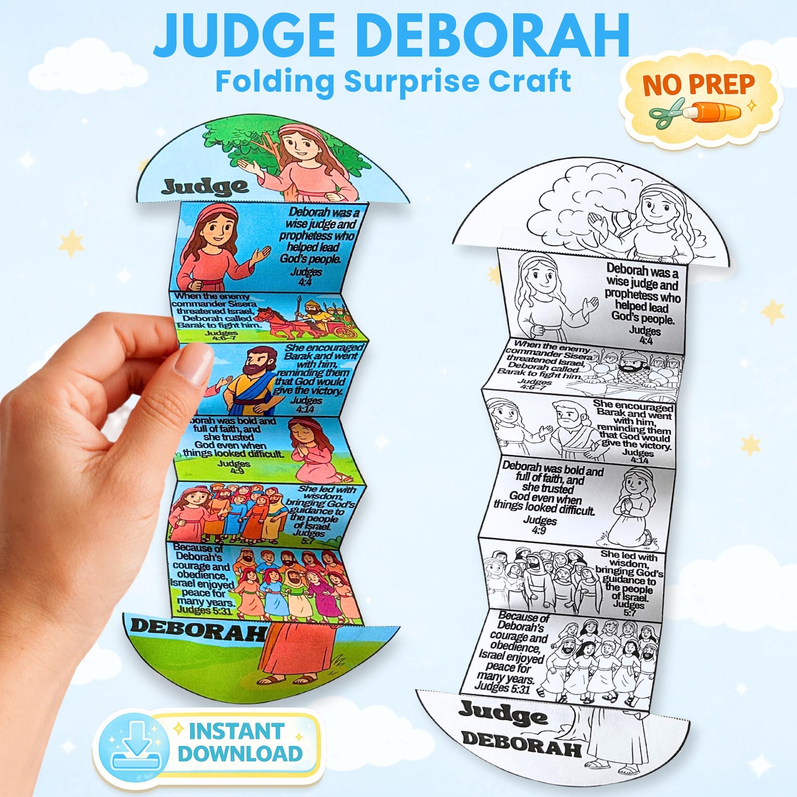 Judge Deborah Bible Craft, Folding Surprise Coloring Printable, Sunday ...