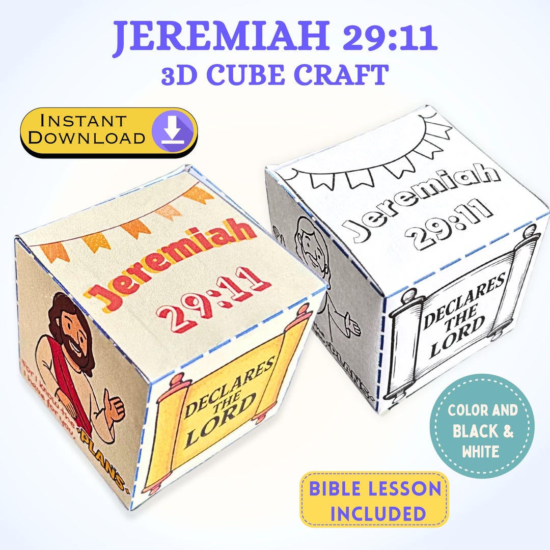 Jeremiah 29:11 3D Cube Craft (PDF) | Printable Bible Coloring Activity ...