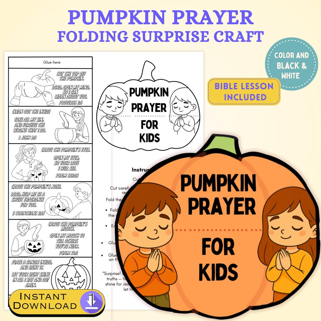Pumpkin Prayer Craft | Sunday School Thanksgiving Lesson (PDF) - Etsy