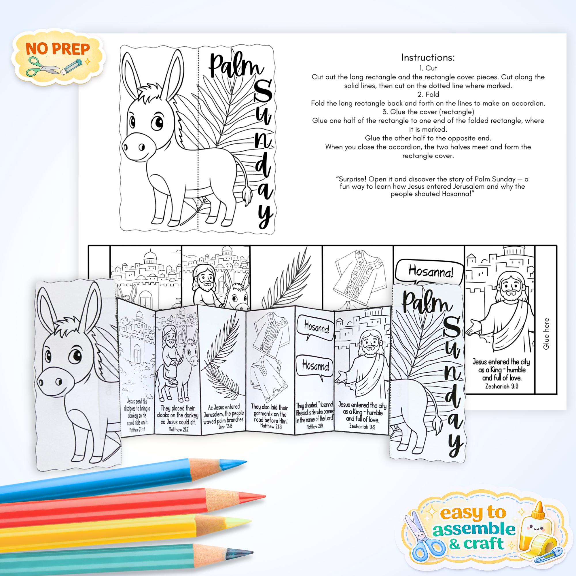 Palm Sunday Bible Craft | Easter Story Folding Surprise Coloring ...